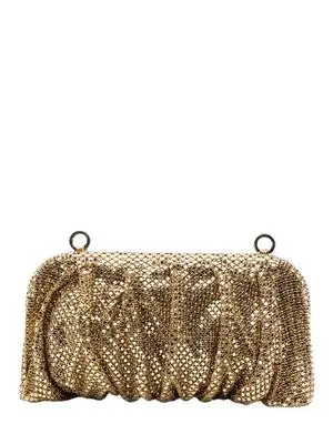 Benedetta Bruzziches Benedetta Bruzziches Gold-Tone Crystal Embellished Ruched Clutch Bag Gold