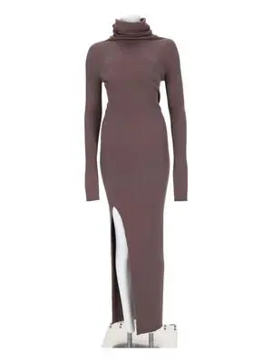 Rick Owens Ribbed Turtleneck Maxi Dress With Side Slit - Gray