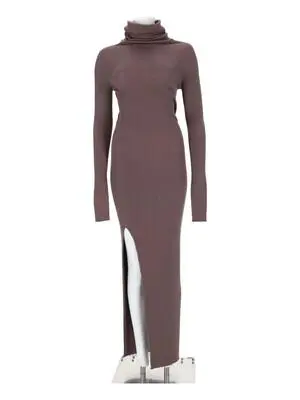 Rick Owens Ribbed Turtleneck Maxi Dress With Side Slit - Pink
