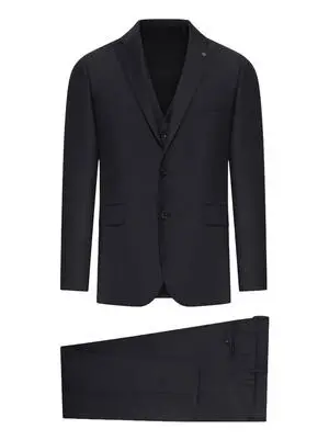 Tagliatore Bruce Tailored Wool Suit With Vest - Black