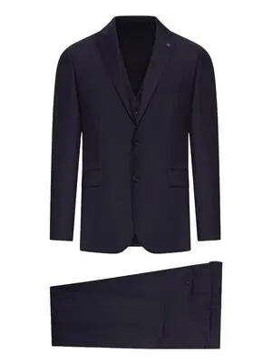 Tagliatore Bruce Tailored Wool Suit With Vest - Blue