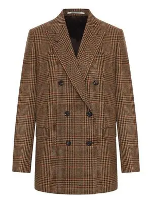 Tagliatore Double-breasted Check Cashmere Blend Blazer Jacket - Brown