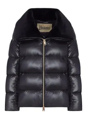 Herno Shiny Down Jacket With Fur Collar - Black