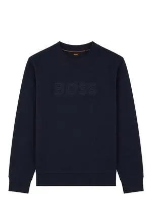 BOSS Crewneck Sweatshirt With Monogrammed Detailing - Blue