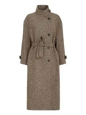 Brunello Cucinelli BRUNELLO CUCINELLI Single Breasted Coat With Monili Embroidery Brown