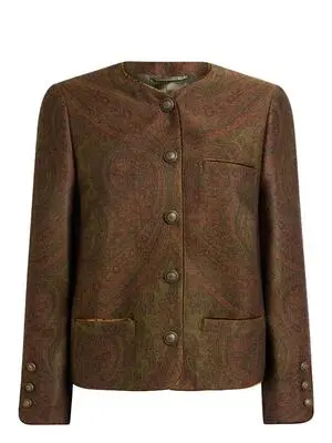 Etro Cropped Paisley Jacquard Jacket With Velvet Trim - Brown