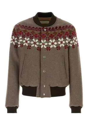 Dries Van Noten Wool Fair Isle Knit Bomber Jacket - Brown