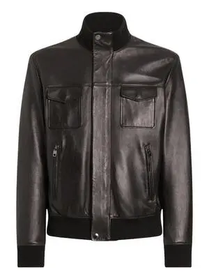 DOLCE & GABBANA DOLCE & GABBANA Brown Lambskin Bomber Jacket With Knit Collar