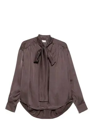 Andamane The Attico Pussy-bow Satin Blouse - Brown
