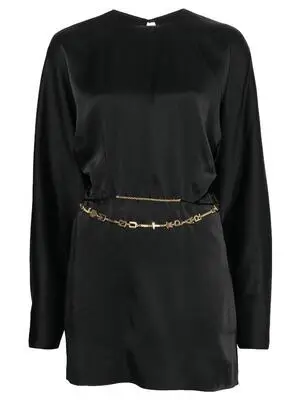 Saint Laurent Chain Detail Long Sleeve Mini Dress - Black
