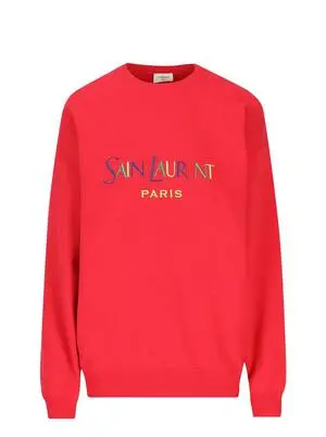 SAINT LAURENT SAINT LAURENT Crewneck Sweatshirt With Multicoloured Logo Embroidery