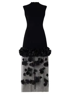 Aje Fleura Floral Appliqué Knit Midi Dress - Black