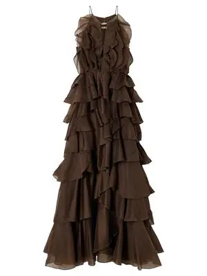 Aje AJE Cleo Ruffled Organza Gown Brown