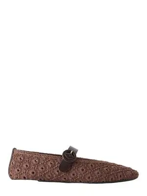 AQUAZZURA Loom Leather-trimmed Crochet Ballet Flats - Dark Brown