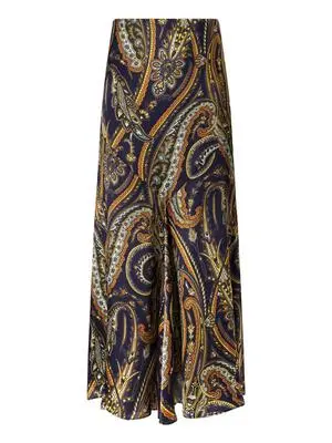 Etro Paisley-print Satin Midi Skirt - Blue