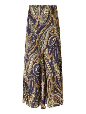 Etro Paisley-print Satin Midi Skirt - Navy