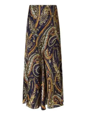 Etro Paisley-print Satin Midi Skirt - Navy