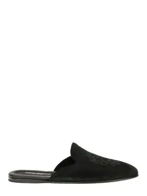 Dolce & Gabbana Slip-on Shoes In Suede Leather With Embroidered Dg Logo - Black