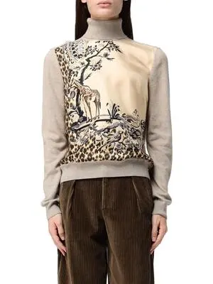 Etro Etro Fauna Graphic Print Wool And Cashmere Blend Turtleneck Jumper Beige