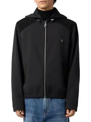 Philipp Plein Hooded Crocodile Print Windbreaker Jacket With Hexagon Logo - Black