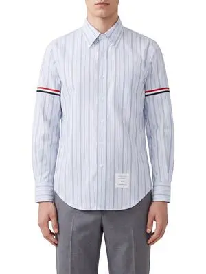 THOM BROWNE Striped Cotton Shirt With Button-down Collar