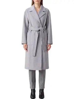 Fabiana Filippi Long Belted Robe Coat In Merino Wool - Grey