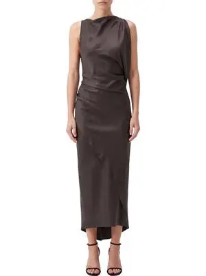 Victoria Beckham Kyra Asymmetrical Midi Dress With Bare Shoulders - Grey