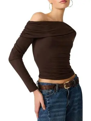 Steve Madden Ryder Off-the-shoulder Knit Top - Walnut