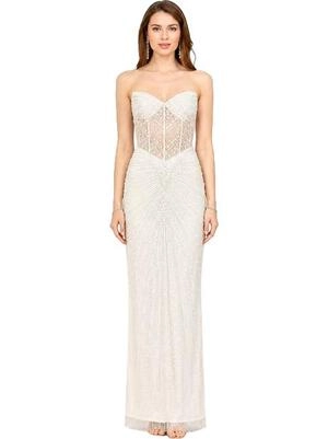 LARA NEW YORK Beaded Faux-wrap V-neck Bridal Gown - Ivory