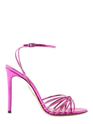 AQUAZZURA Anima 105 Mirrored Metallic Leather Sandals - Fuchsia