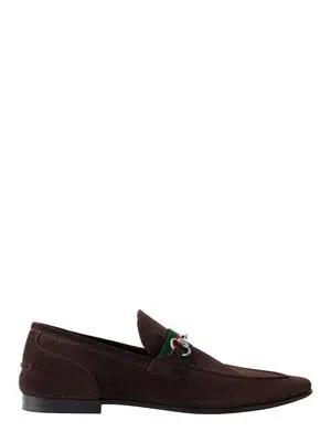 Gucci Horsebit-embellished Web-trimmed Suede Loafers - Brown