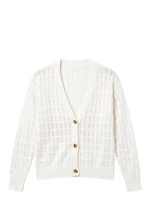 BRODIE CASHMERE Scallop Trim Crochet Cardigan - White