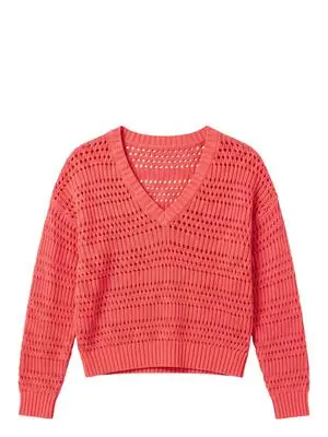 BRODIE CASHMERE Sarah Stitch Cropped V-neck Cotton Knit - Pink