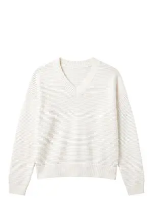 BRODIE CASHMERE Brodie Rippled Stitch V-Neck Pullover White