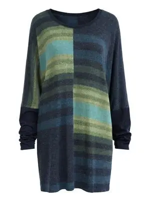 CONQUISTA Green Abstract Stripe Long-sleeve Tunic Top