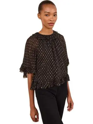 Ulla Johnson Ulla Johnson Minna Silk Chiffon Ruffle Blouse Noir