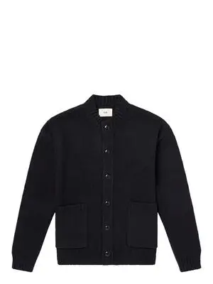 Folk Folk Textured Wool And Cotton Blend Knitted Cardigan Black