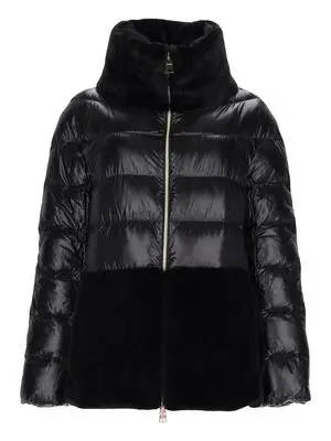 Herno Piumino Trapuntato Con Inserti In Eco-pelliccia - Black