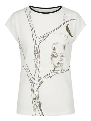 CONQUISTA Artistic Print Cap-sleeve Top With Contrast Trim - White