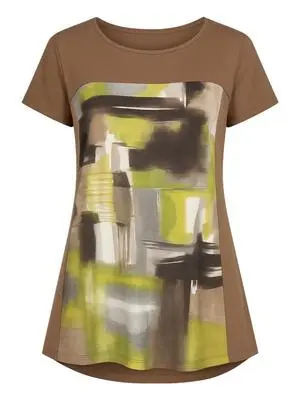 CONQUISTA Abstract Print Jersey Top In Viscose-elastane Blend - Brown