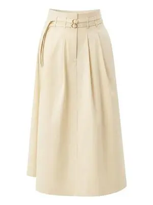 EXQUISE High Waisted Pleated Midi Skirt With Belt - White