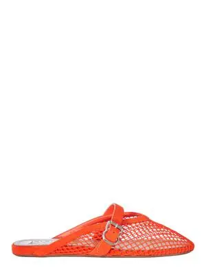 Alaïa Suede Mesh Flat Sandals With Silver Buckle - Orange
