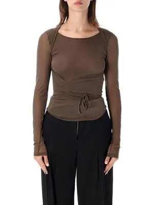 LEMAIRE LEMAIRE Mesh Wrap Long Sleeve Top Marrone