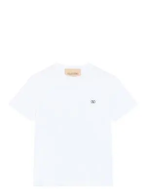 Valentino Garavani Vlogo Embroidered 100% Cotton Crewneck T-shirt - White