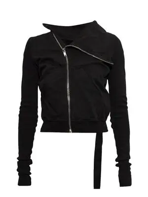 Rick Owens Cotton Asymmetrical Zip Up Sweatshirt - Black