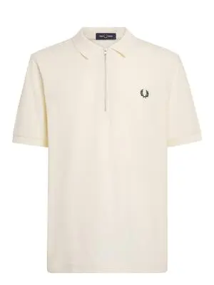 Fred Perry Cotton Crepe Piqué Polo Shirt - Ivory