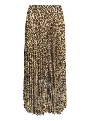 Etro Leopard And Paisley Print Pleated Maxi Skirt - Beige
