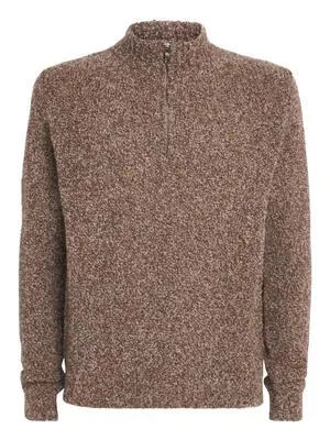 MAURIZIO BALDASSARI Cashmere-silk Bouclé Quarter-zip Sweater - Brown