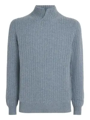 MAURIZIO BALDASSARI Ribbed Knit High-neck Sweater - Blue