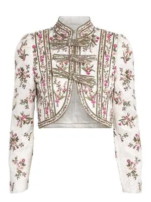 Alice + Olivia Embellished Floral Brocade Cropped Jacket - Ivory